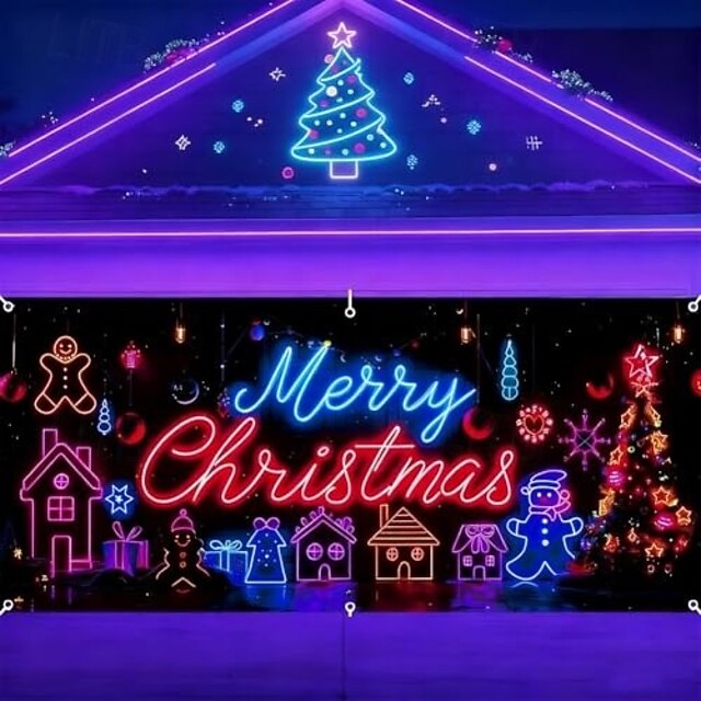 Christmas Garage Door Cover Banner, Glows in Dark 2D Flat Holiday ...