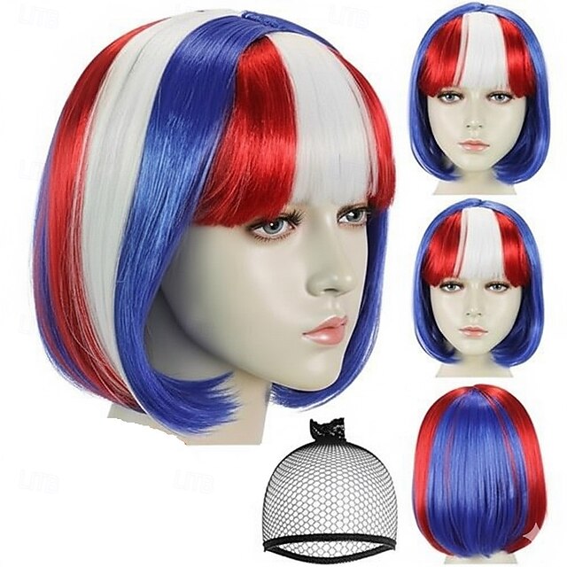 Carnival Wig 2026 Red Blue Purple Straight Bob Short Synthetic Festival ...