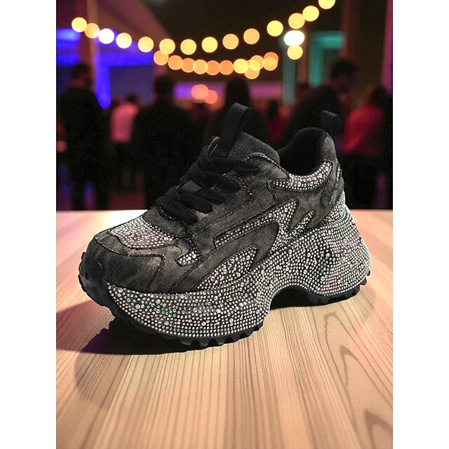 Women's Purple Rhinestone Platform Sneakers - Sparkly Chunky Dance ...