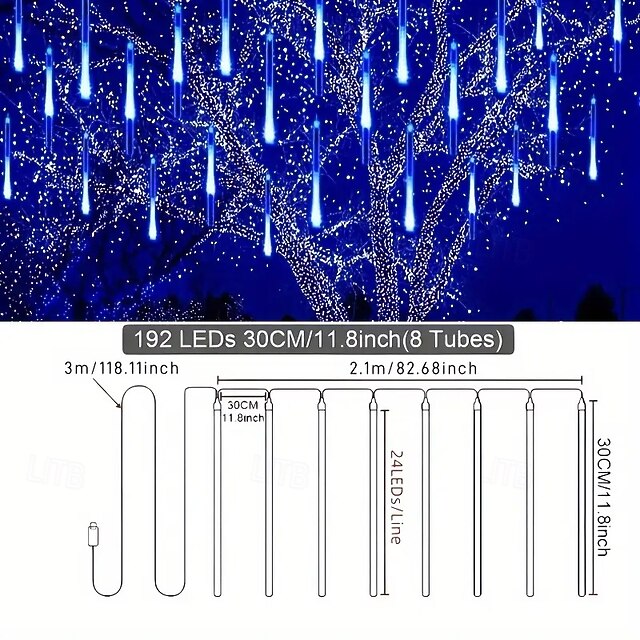2 In 1 Outdoor Solar Meteor Shower Light String 16Tubes 384 LED Beads ...