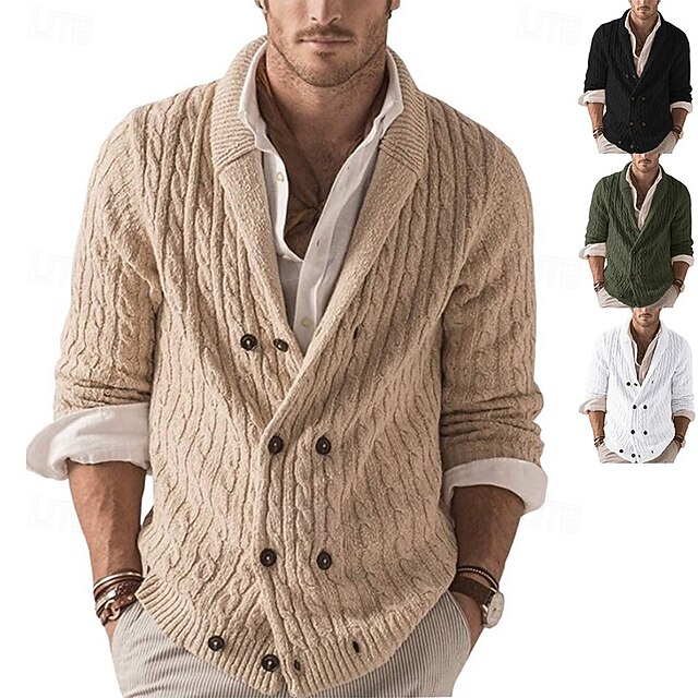 Homme Pull en maille torsadée Pull Gilet Cardigan Torsadé Tricoter ...