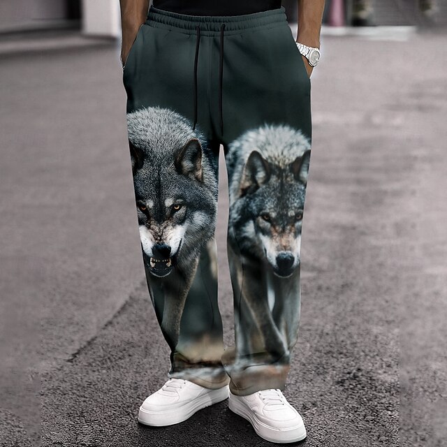 Men's Animal Wolf Wildlife Sweatpants Trousers Casual Pants Mid Waist ...