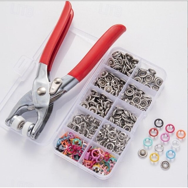 100 Sets Metal Snaps Buttons with Fastener Pliers Press Tool Kit ...