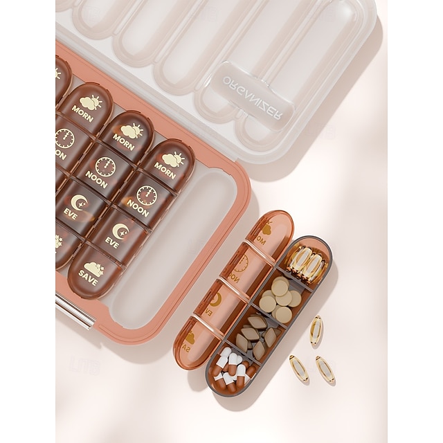 21/28 Compartment Portable Pill Organizer, 7 Days Weekly Medication ...