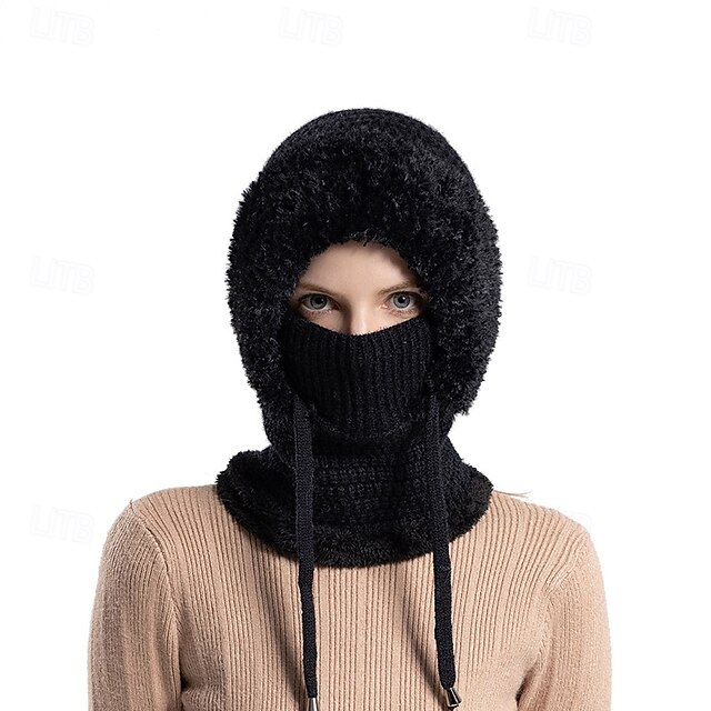 3-in-1 Beanie Hat Neck Warmer Face Cover Women Outdoor Knitted Hat with ...