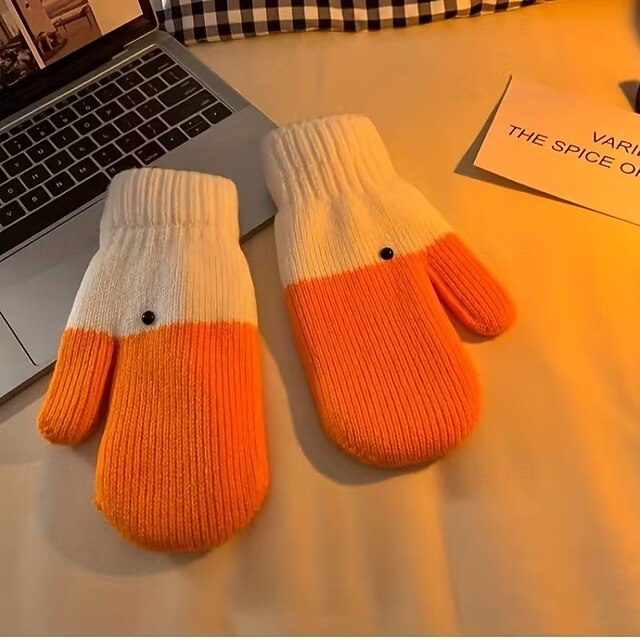 Funny Cute Goose Mittens for Women, Thick Warm Knitted Gloves, Soft ...