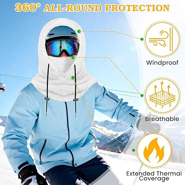 Ski Mask Winter Thermal Windproof Full Face Cover Fleece Lined Hood Hat for Skiing Cycling ...