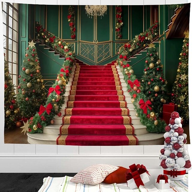Christmas Staircase Tapestry – Festive Holiday Wall Hanging with ...
