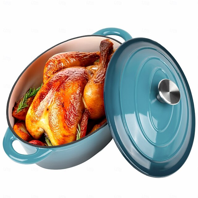 Enameled Dutch Oven Pot With Lid, Cast Iron Dutch Oven With Dual Handles For Bread Baking ...