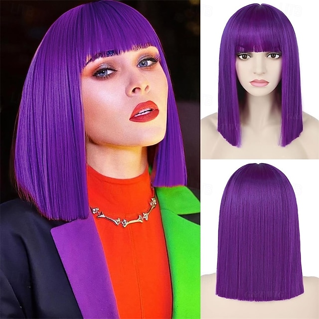 Carnival Wig 2026 Black Blue Purple Straight Bob Short Synthetic ...
