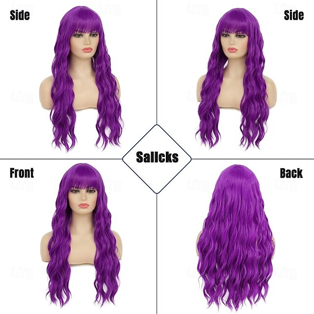 Carnival Wig 2026 Purple Green Orange Curly Wavy Long Synthetic ...