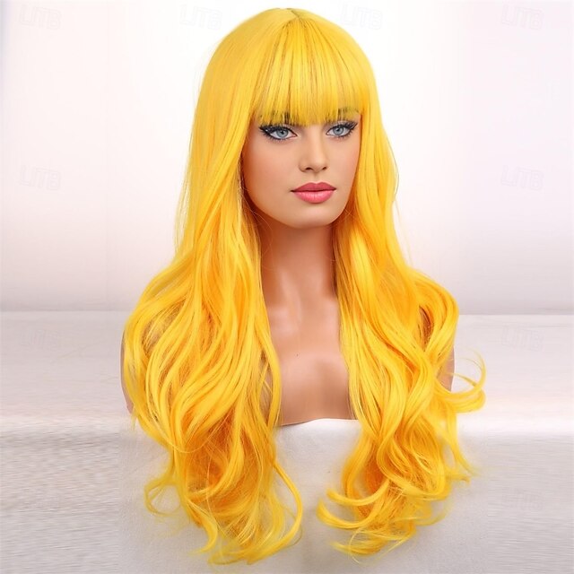 Carnival Wig 2026 Yellow Curly Wavy Long Synthetic Festival Wig Mardi ...
