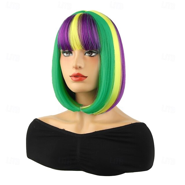 Mardi Gras Wig for Women Girls Mardi Gras Bob Wig Short Straight Purple ...