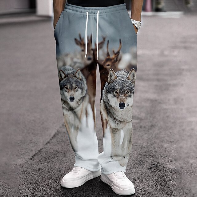 Men's Animal Wolf Reindeer Sweatpants Trousers Casual Pants Mid Waist ...