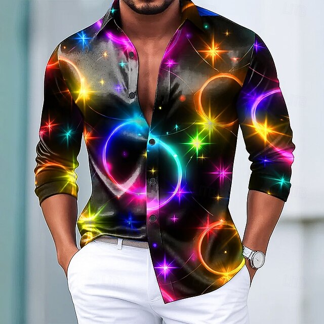 Christmas Men's Sparkling Glitter Gradient Color Christmas Light Shirt ...