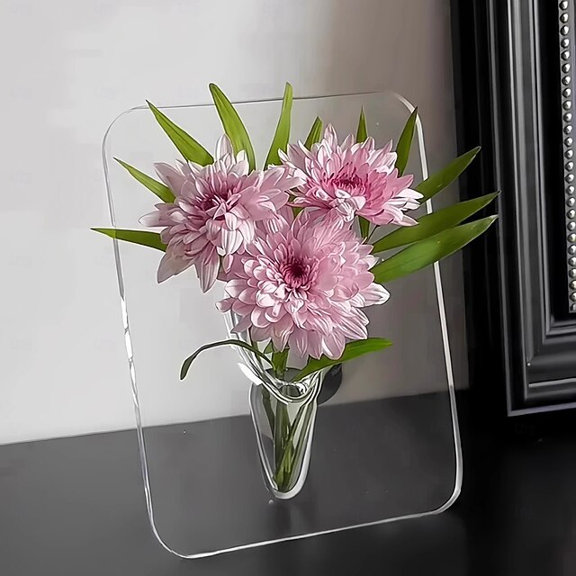 Acrylic Po Frame Vase - Modern Floral Flower Vase for Home Decor, Desk ...