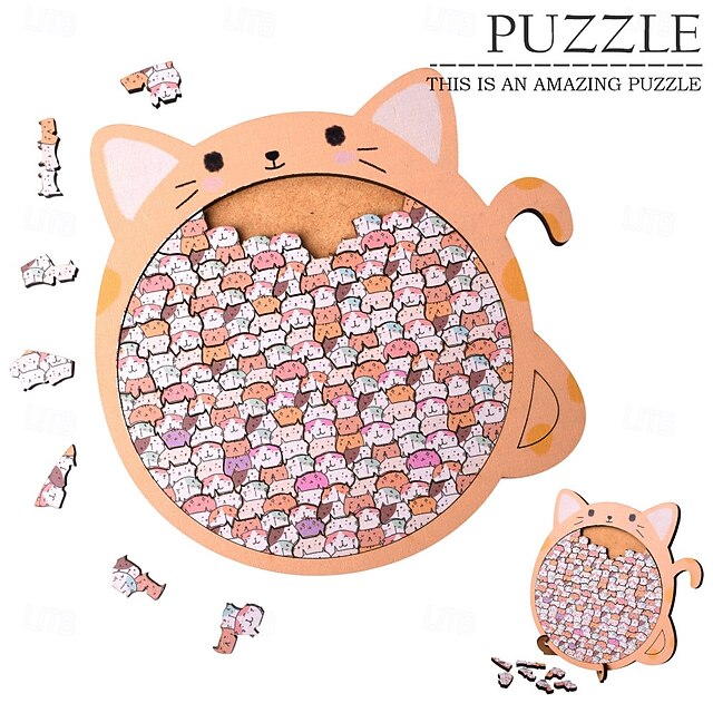 Cat-Themed Stack Puzzle, Unique Irregular Shaped Wooden Jigsaw, High ...