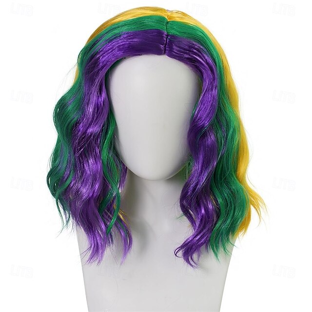 Carnival Wig Blonde Pink Blue Curly Short Synthetic Festival Wig Mardi ...