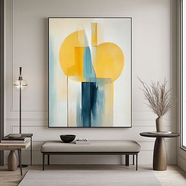 Handmade Blue Abstract Art oil painting hand painted Yellow Abstract ...