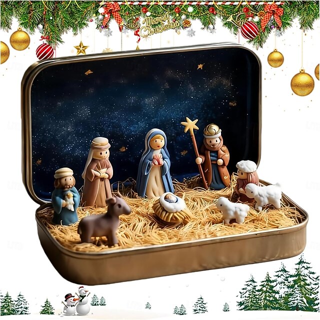Miniature Nativity Set, Handcrafted Christmas Nativity Scene in a Tin ...