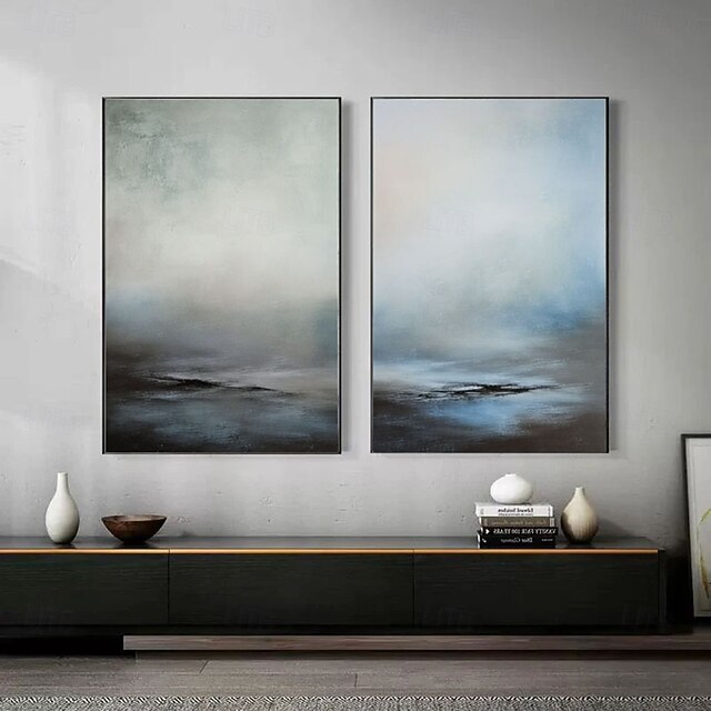 Hand Painted Set of 2 Abstract Landscape Paintings Original Wall Art ...