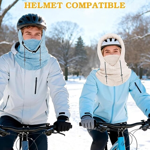 Ski Mask Winter Thermal Windproof Full Face Cover Fleece Lined Hood Hat for Skiing Cycling ...