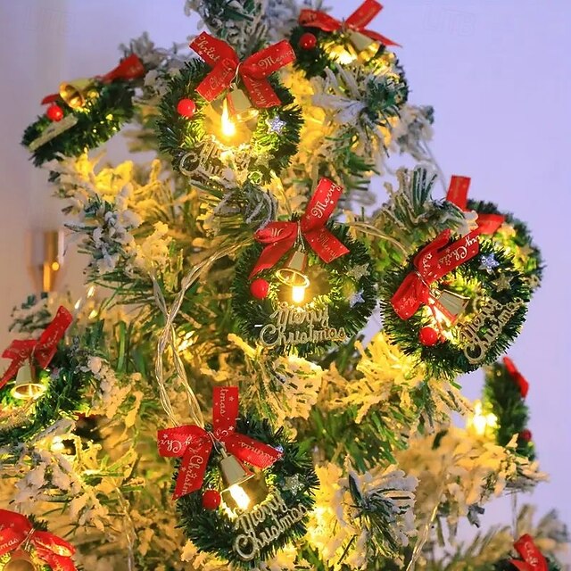 LED Christmas Miniature Floral Wreath String Lights with Red Bows Red ...