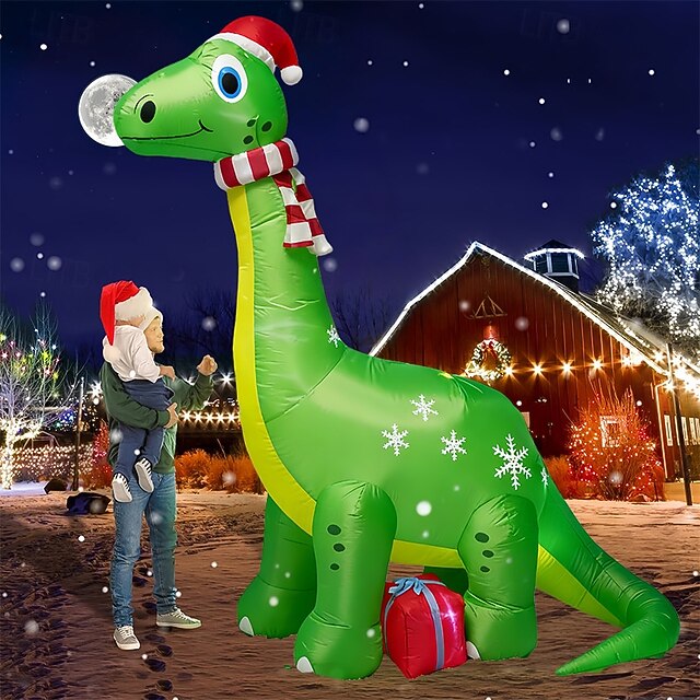 Wearing a Christmas hat, scarf, dinosaur LED with light emitting ...