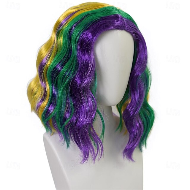 Carnival Wig Blonde Pink Blue Curly Short Synthetic Festival Wig Mardi ...