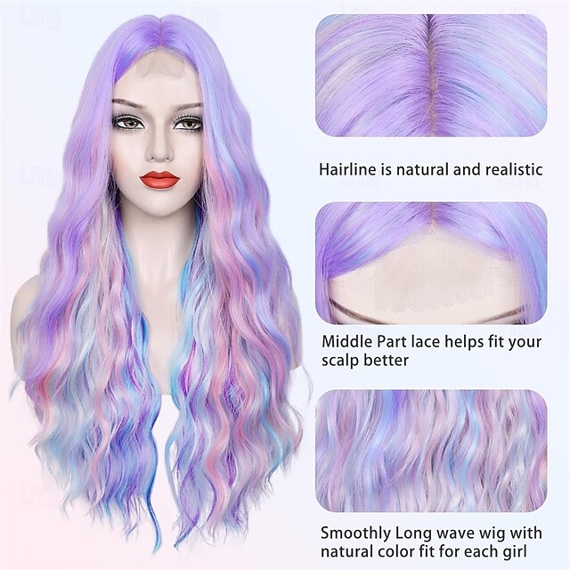 Carnival Wig 2026 Pink Blue Purple Curly Wavy Long Synthetic Festival ...