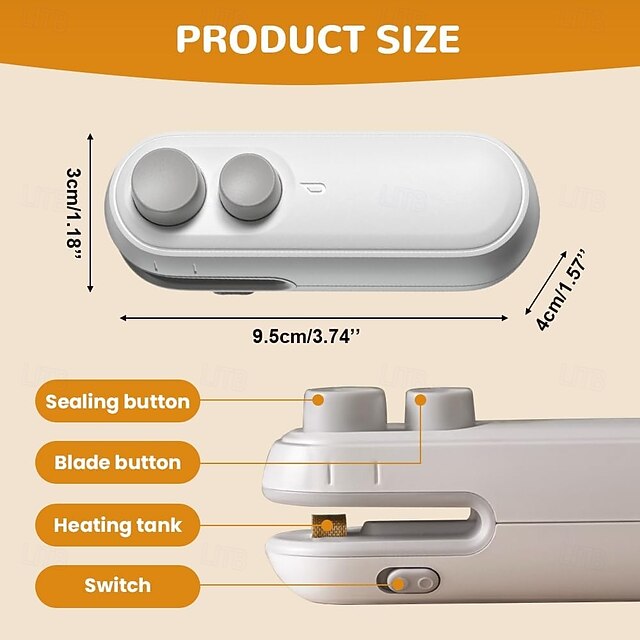 2-i-1 mini-poselukker, oppladbar, bærbar, snacksposelukker for ...