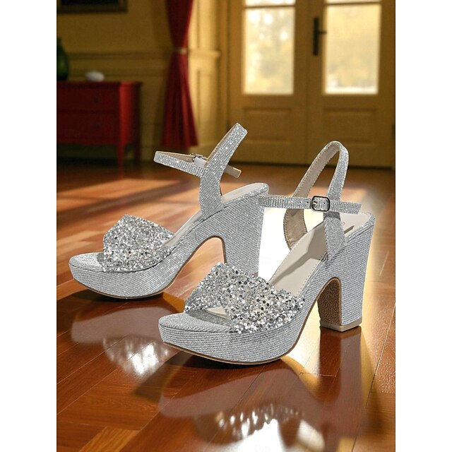 Women's Glitter Platform Block Heel Sandals - Sparkly Open-Toe Party ...