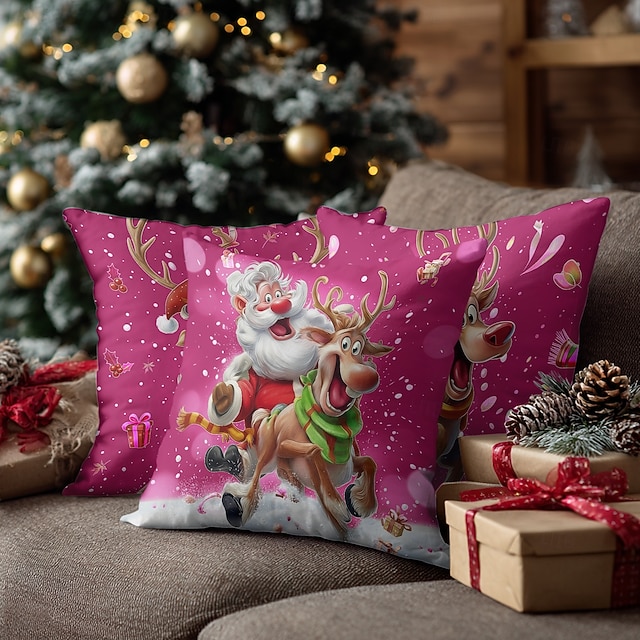 Housse de coussin décorative de Noël avec le Père Noël et ses rennes ...