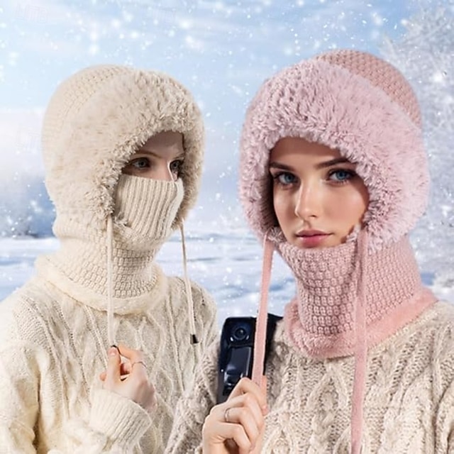 1pc Knitted Thickened with Fleece one-piece Scarf Mask Warm Hat 3 in 1 ...