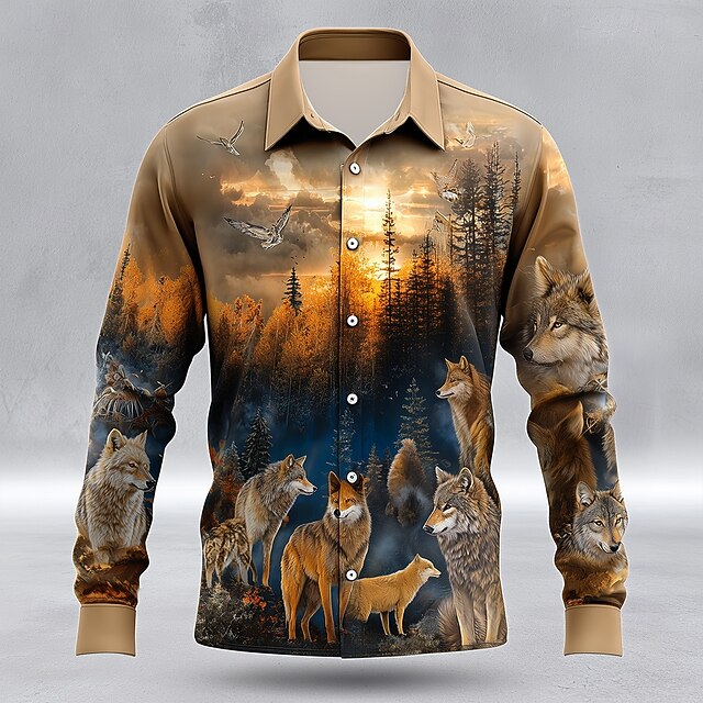 Men's Animal Fox Nature & Landscapes Shirt Button Up Shirt Long Sleeve ...