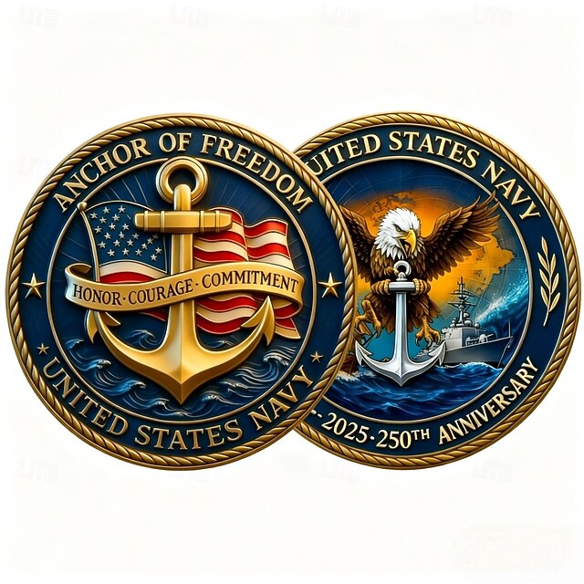 U.S. Navy 250th Anniversary Commemorative Coin – 1775–2025, Collectible ...