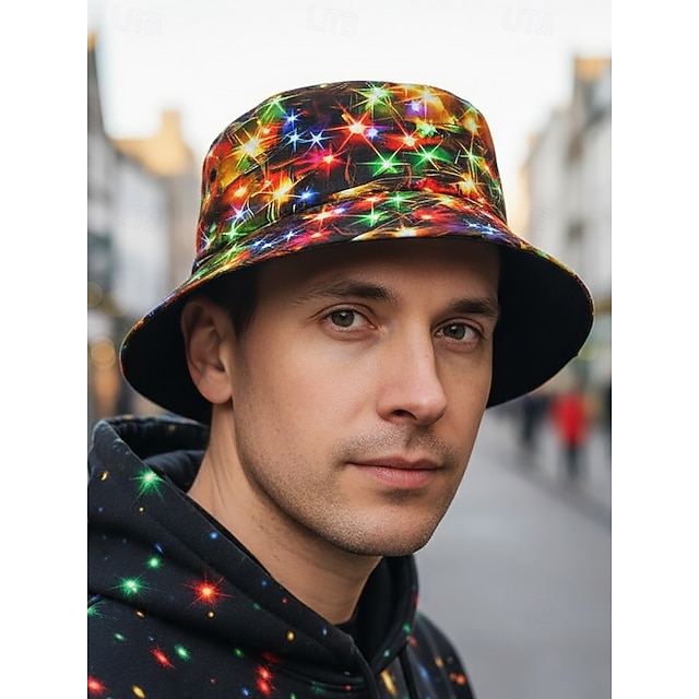 Men's Christmas Bucket Hat - Multiple Colors, LED Light Print Design ...