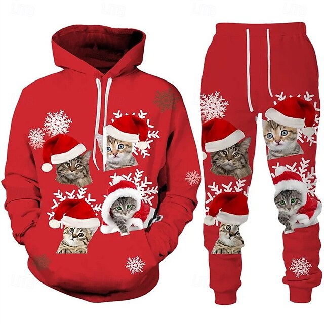 Graphic Prints Bishop Sleeve Outfits Hoodie Tracksuit Santa Claus ...