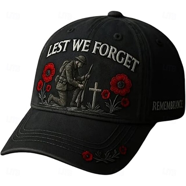 Lest We Forget Remembrance Hat Memorial Day Embroidered Cap with Poppy ...