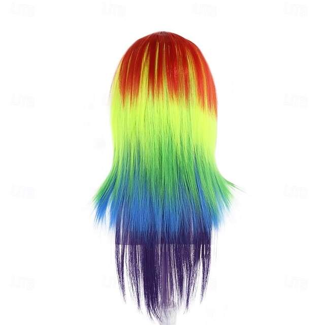 Carnival Wig Red Purple Green Straight Long Synthetic Festival Wig ...