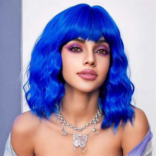 Carnival Wig 2026 Red Blue Purple Curly Bob Short Synthetic Festival ...