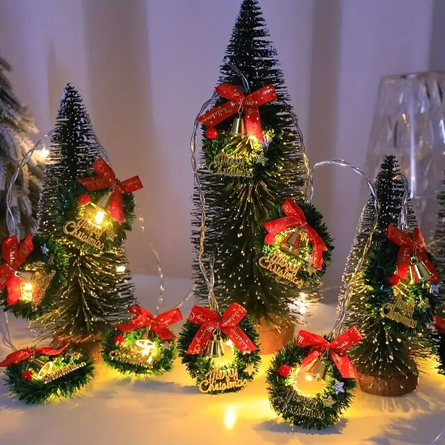 LED Christmas Miniature Floral Wreath String Lights with Red Bows Red ...