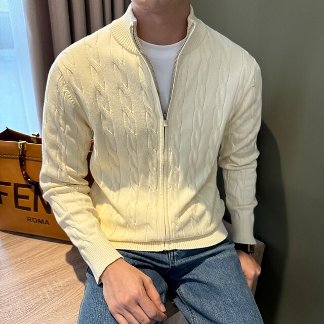 Men's Cable Knit Jumper Sweater Cardigan Sweater Zip Sweater Cable Knit ...