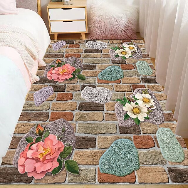 Area Mat 2D Flat Print Non Slip Quick Dry Rug with 3D Visual Floral ...