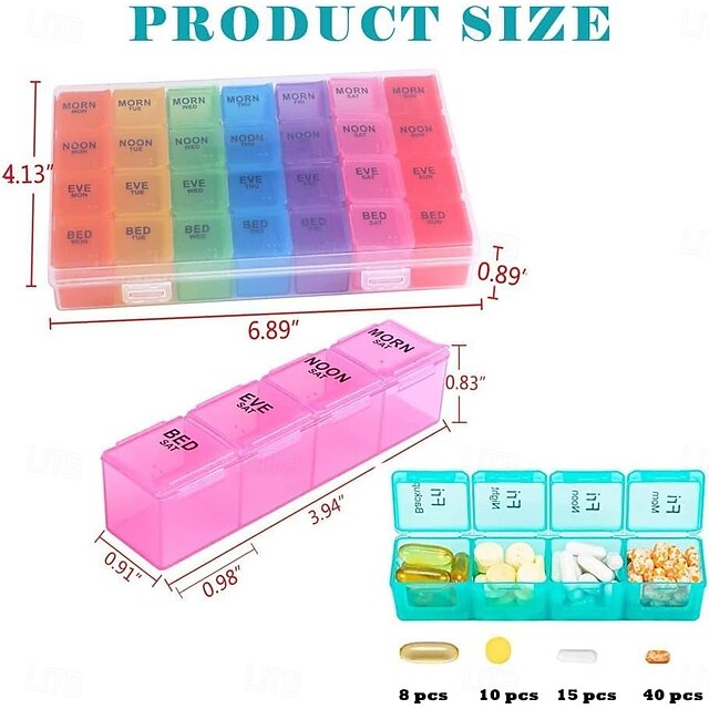 Weekly Pill Box Organiser, Small Pill Box 7 Day 4 Times A Day, BPA Free ...