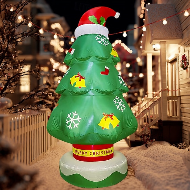 7FT Christmas Inflatable Tree Wearing Hat with Lights, Blow Up ...
