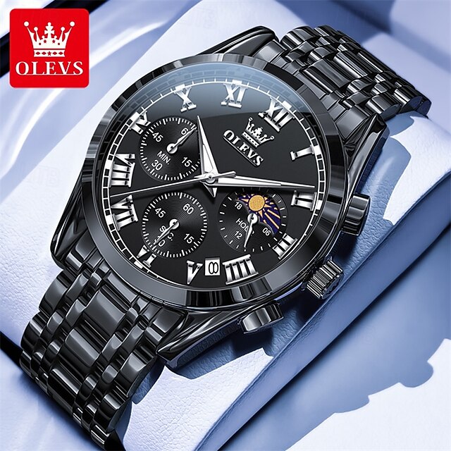 The New Olevs Men'S Business Steel Band Watch With Luminous Calendar ...