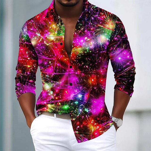 Christmas Men's Sparkling Glitter Christmas Light Shirt Satin Shirt ...