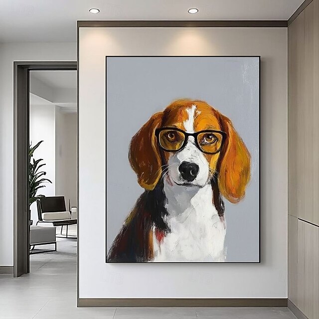 Hand Painted Beagle Gold Style Abstract Dog Oil Painting Poster on ...