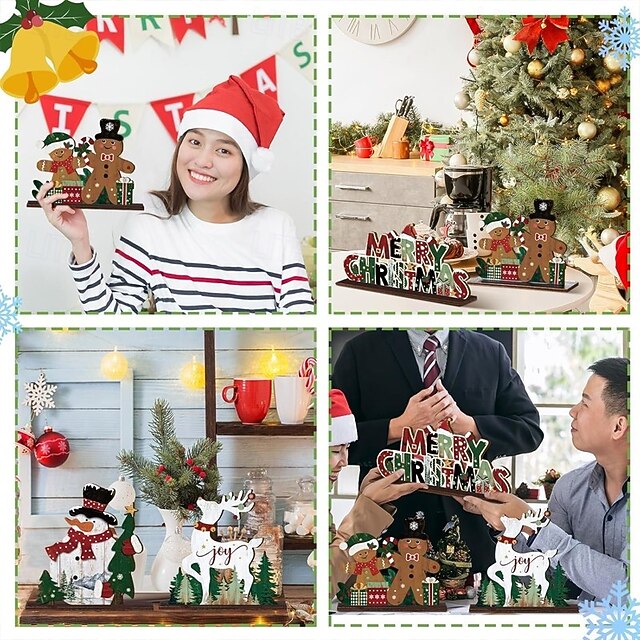6pcs Wooden Christmas Table Decorations Holiday Centerpiece Signs for ...